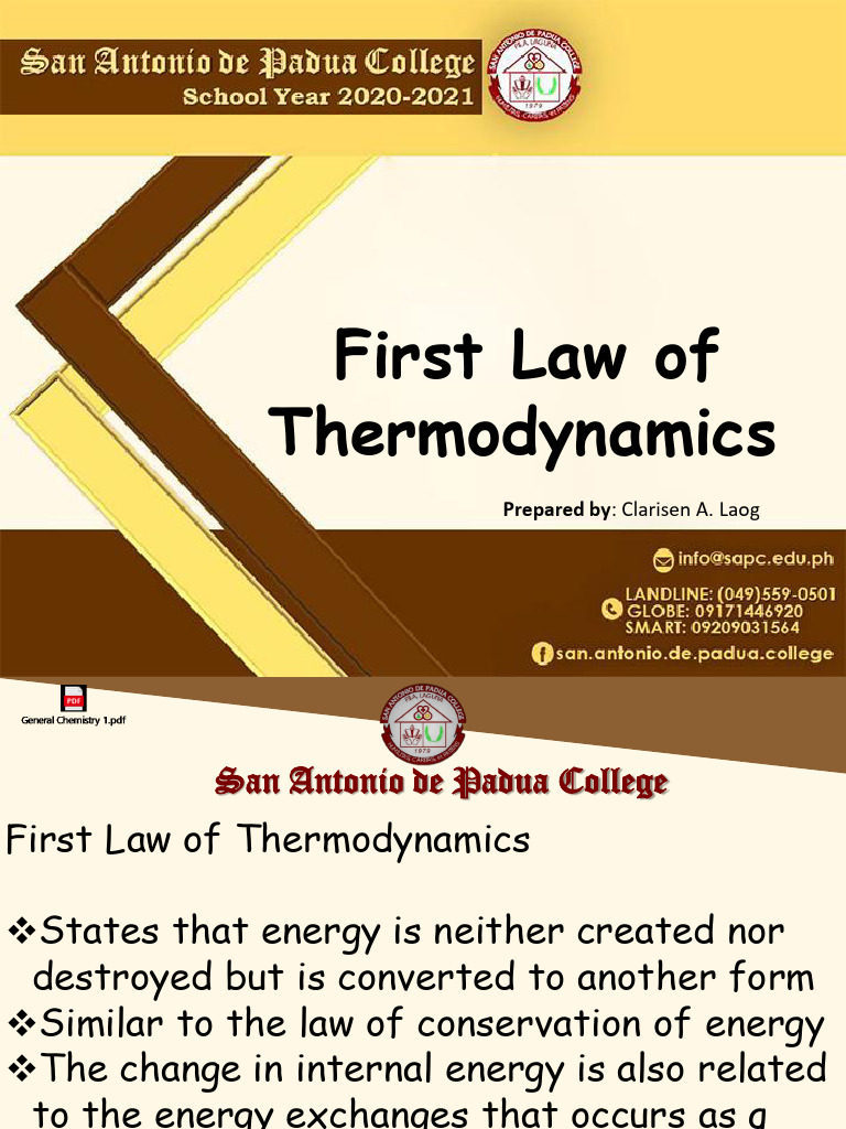 First Law of Thermodynamics | PDF | Heat | Physical Quantities