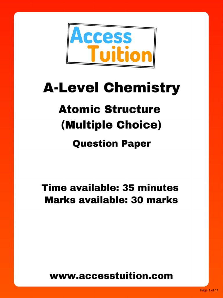 Atomic Structure Multiple Choice QP | PDF | Atoms | Ion