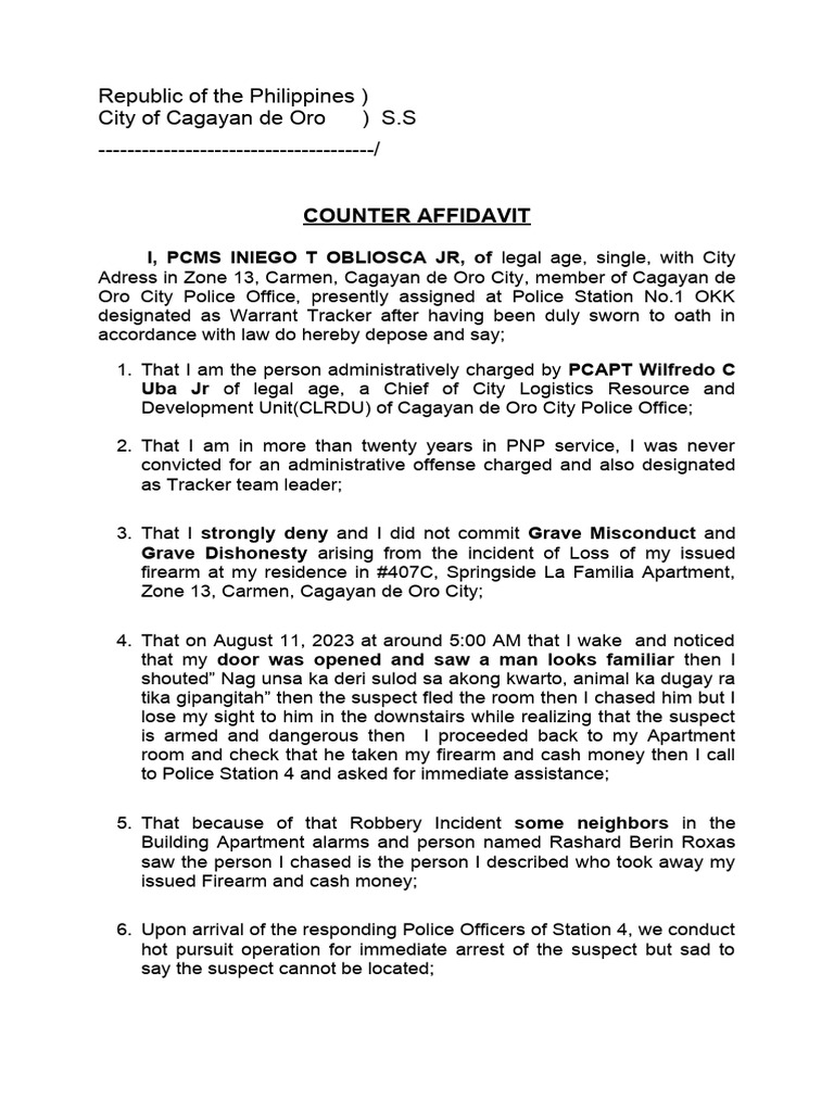Counter Affidavit for Administrative Case | PDF