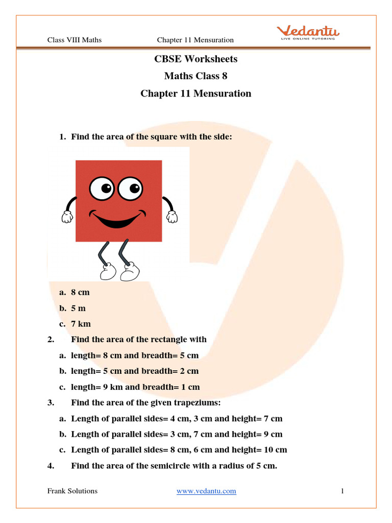 Class 8 Mensuration Worksheet PDF | PDF | Area | Length