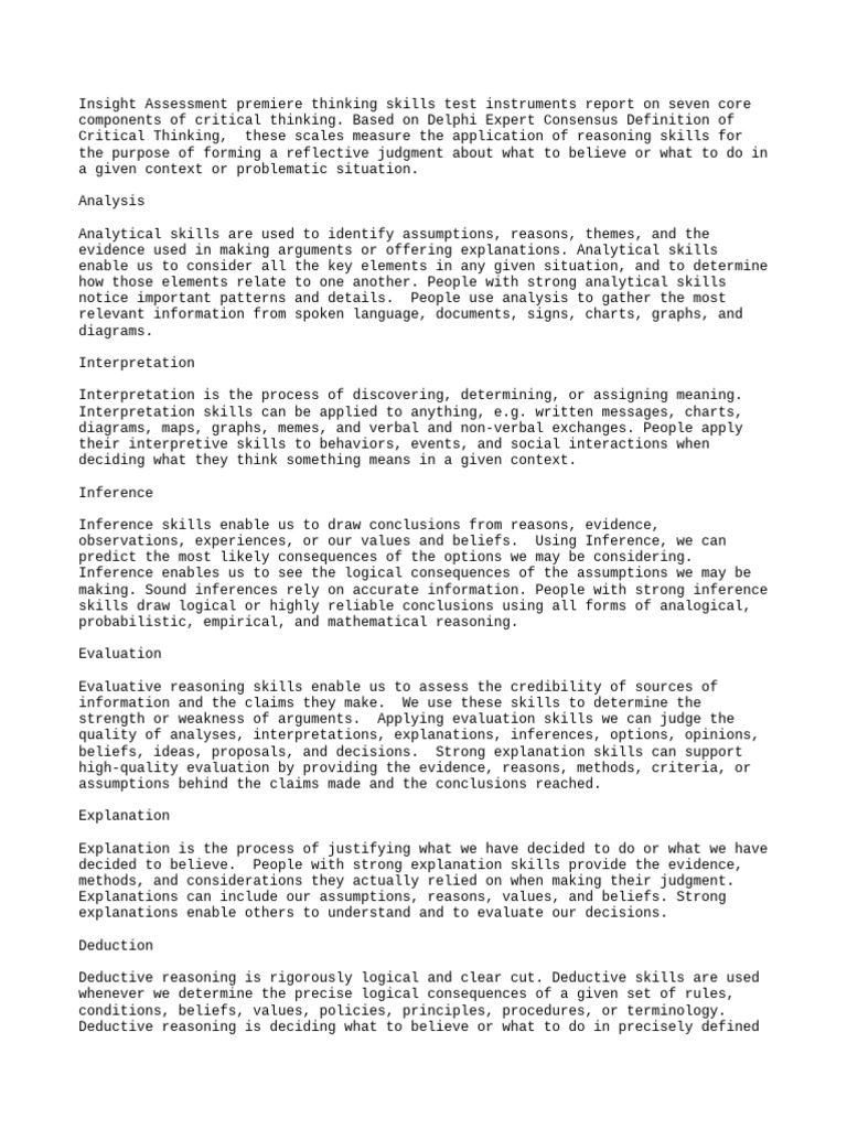 Critical Thinking Scale | PDF | Deductive Reasoning | Inductive Reasoning