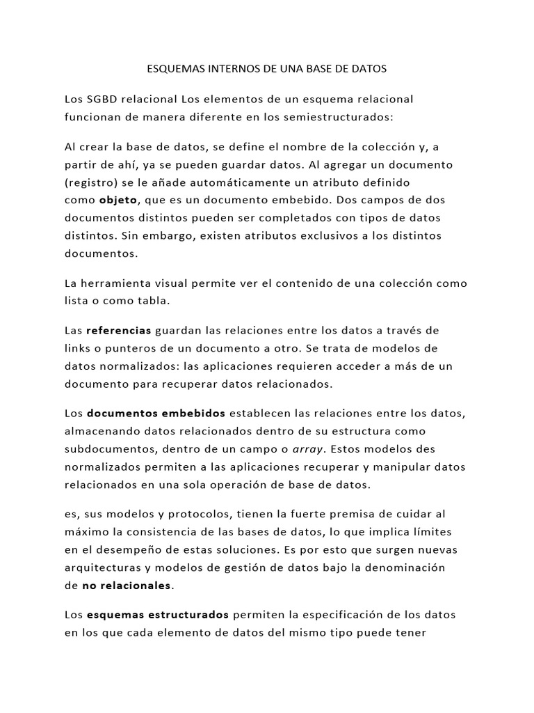 Esquemas Internos de Una Base de Datos de Angel | PDF | Bases de datos | Base de datos relacional