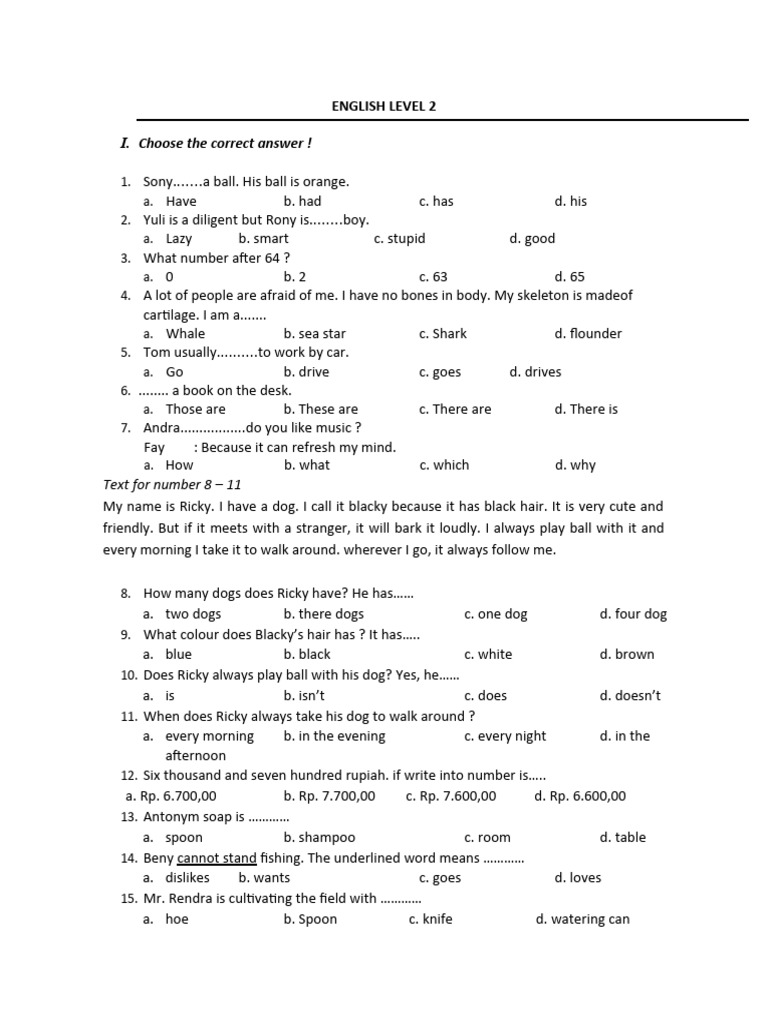 English Level 2 Olimpiade Aha | PDF | Language Arts & Discipline | Home ...