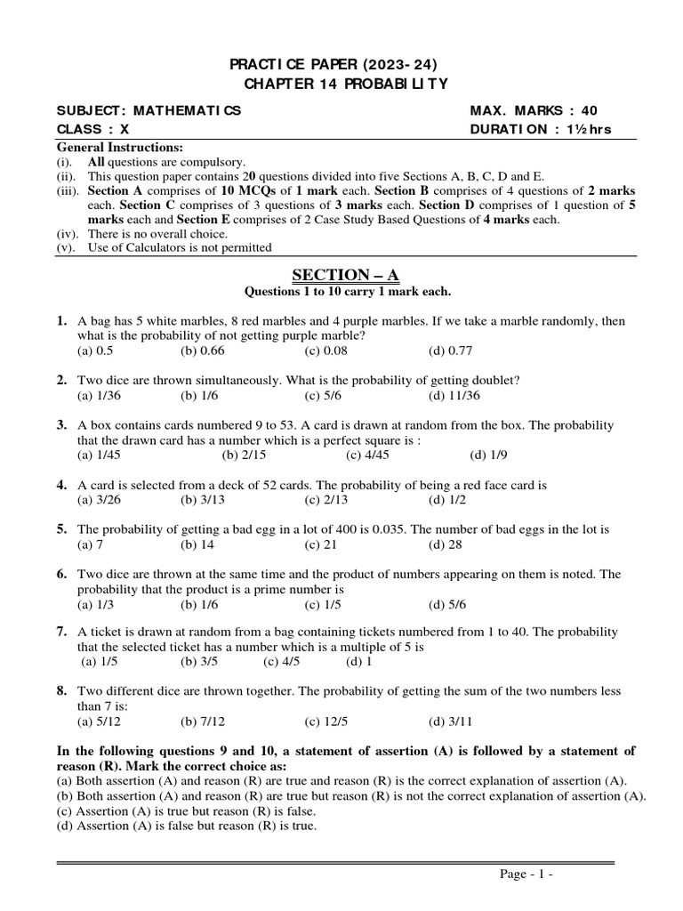 Probability Practice Paper | PDF