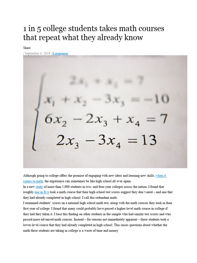1 in 5 College Students Takes Math Courses That Repeat What They ...