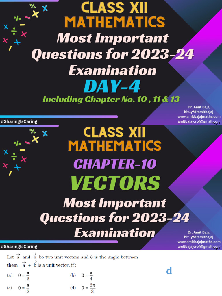 Xii Maths Day-4 (CH 10, 11 and 13) Most Important Questions 2023-24 | PDF