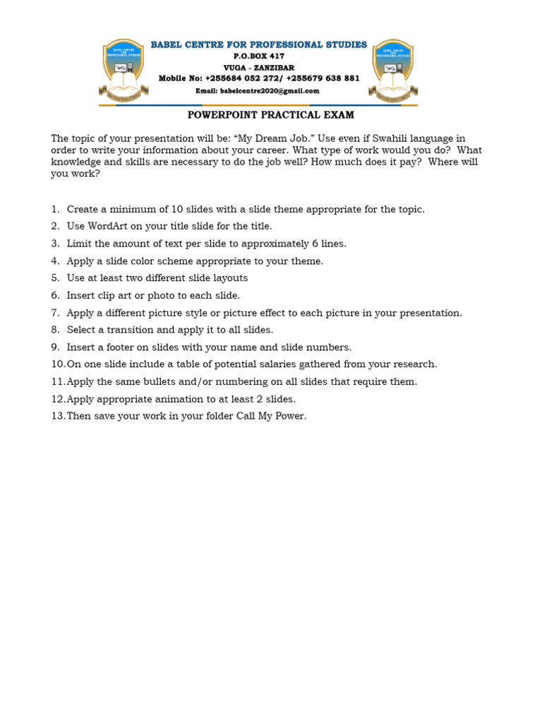 PowerPoint Practical Exam | PDF PowerPoint Practical Exam | PDF