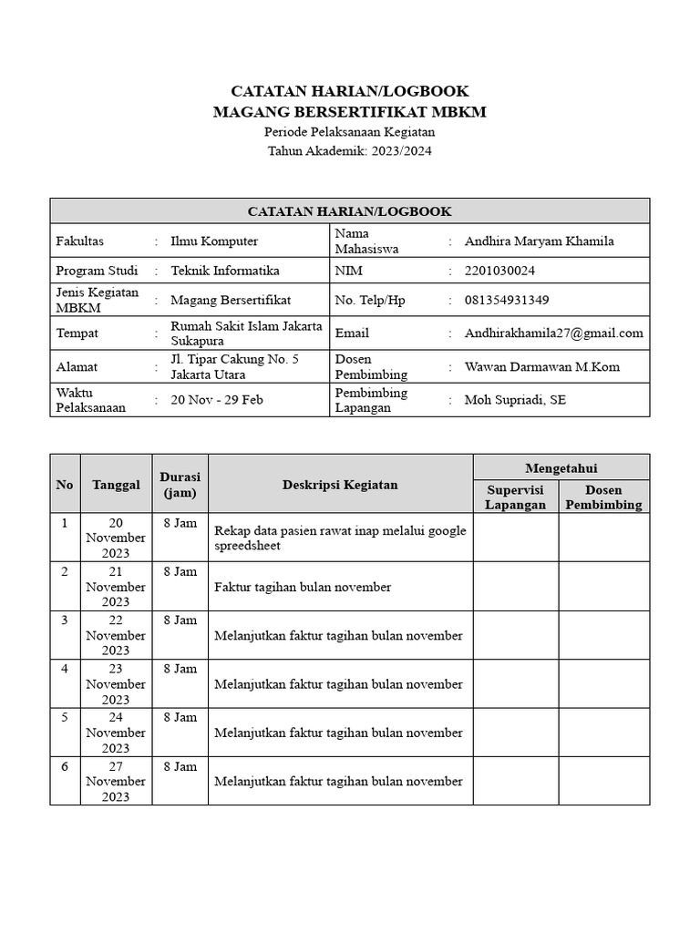 Logbook Magang | PDF