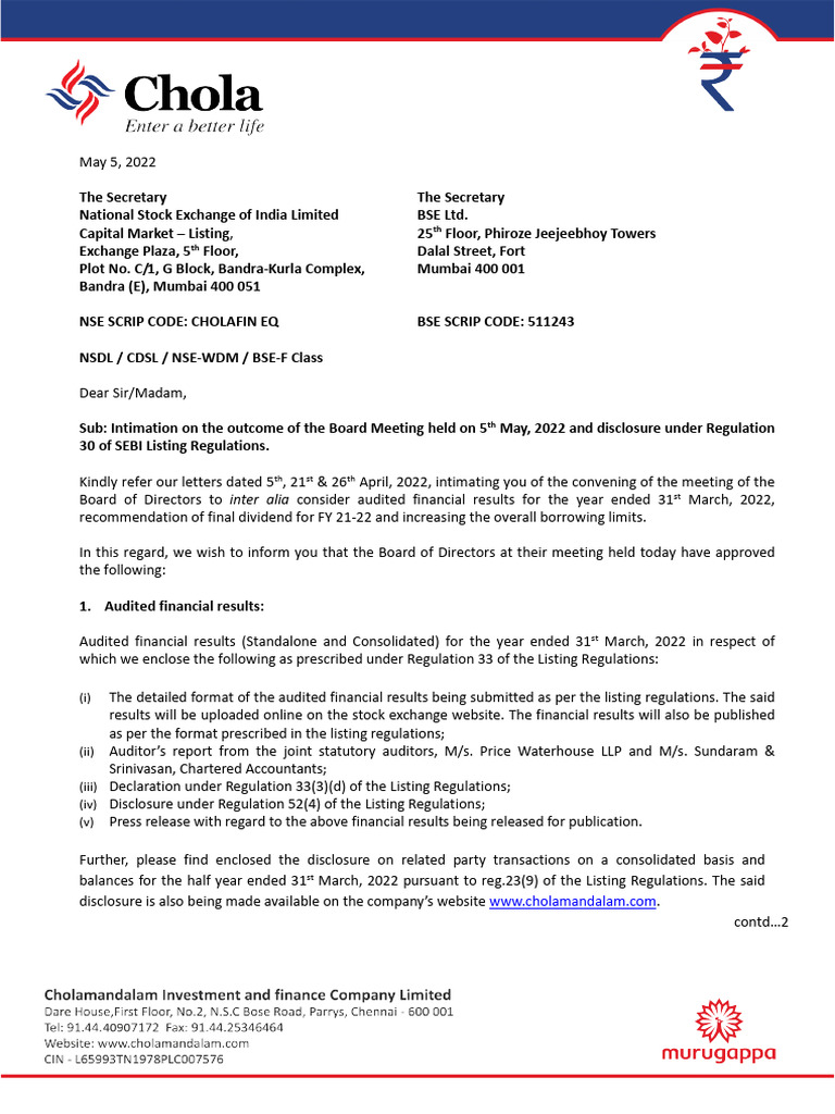 Chola FY22 | PDF