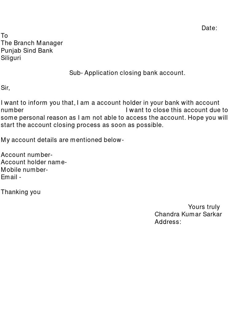 Application to Close Bank Account | PDF