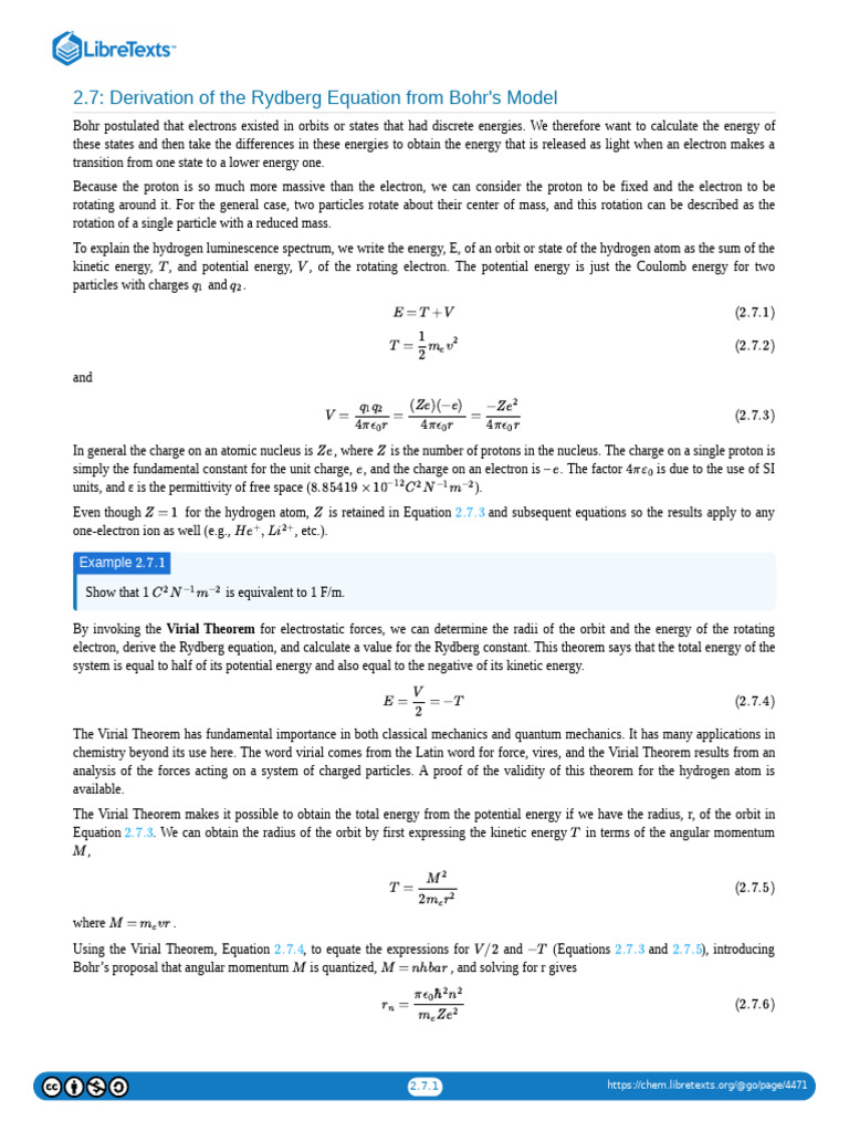 Derivation of The Rydberg Equation From Bohrs Model Handout | PDF
