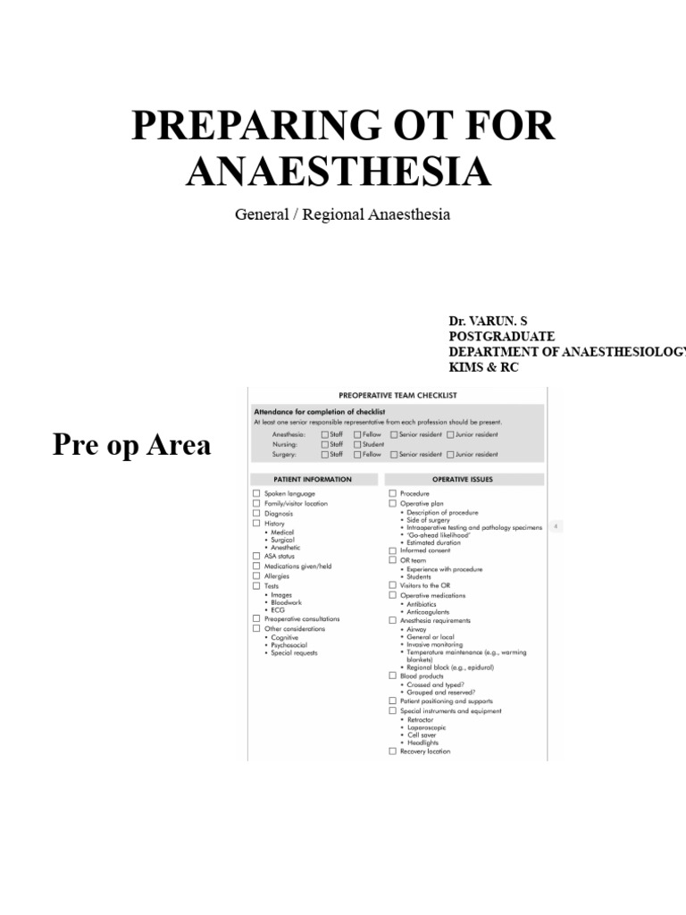 Preparation of OT Session 2 | PDF | Anesthesia | Surgery