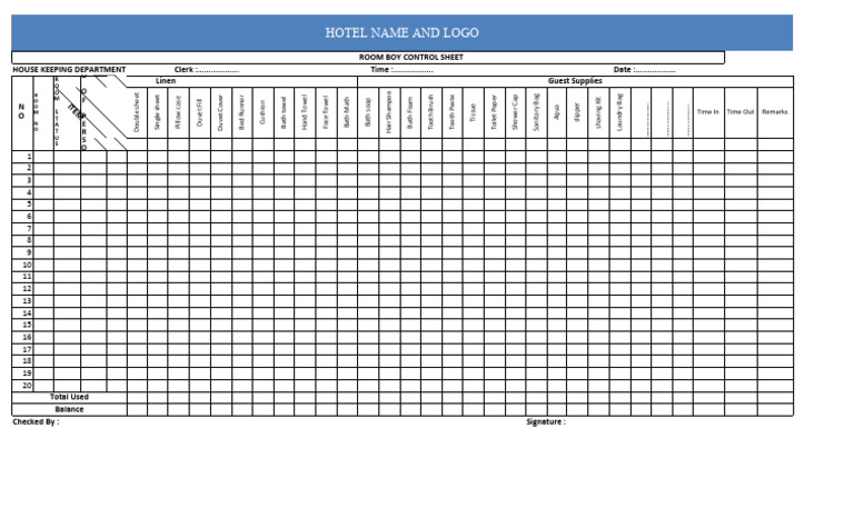 Roomboy Control Sheet Aislah Edotel | PDF | Domestic Life | Hygiene