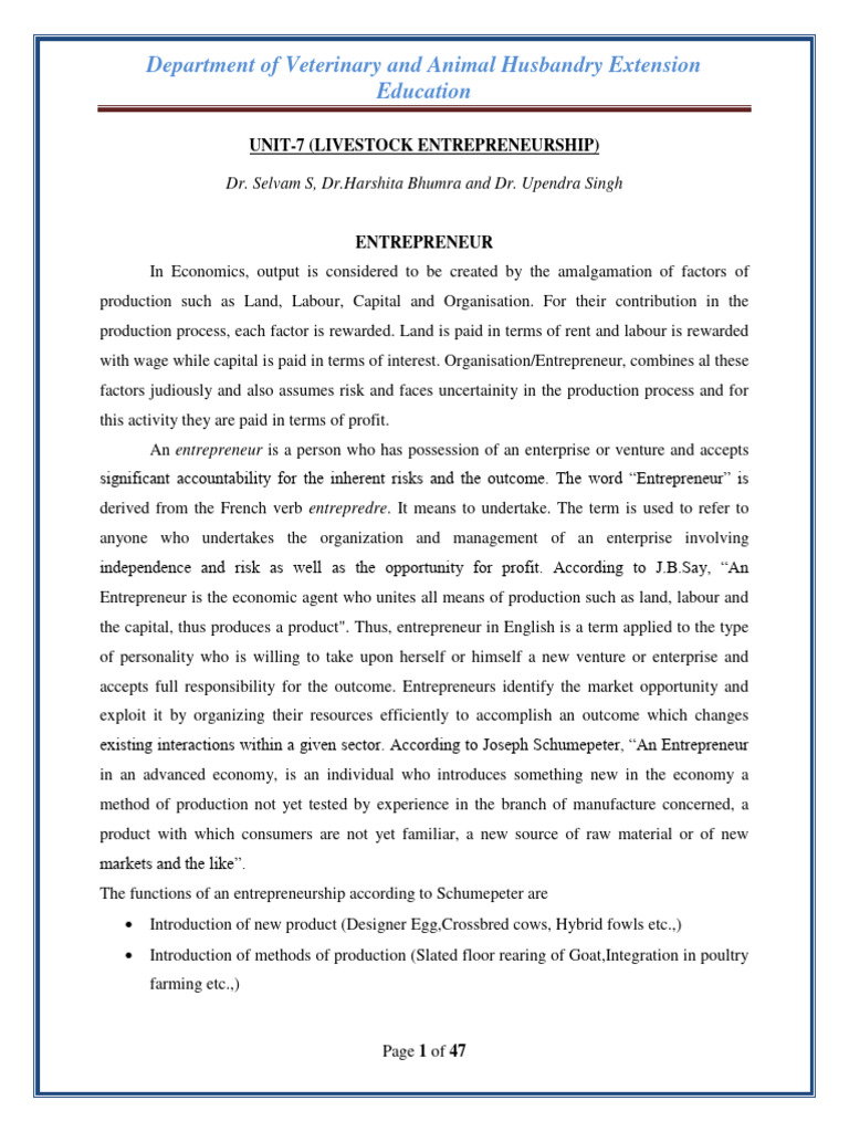 Unit-7 (Livestock Entrepreneurship) .... | PDF | Partnership | Balance ...