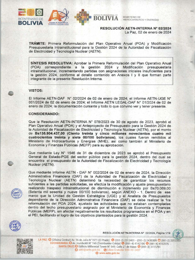 Primera Reformulacion Poa 2024 Aetn | PDF