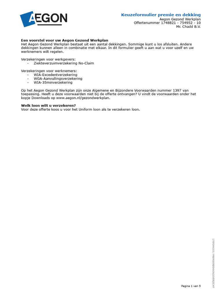 Offerte Verzuim - WIA - WGA - Aegon | PDF