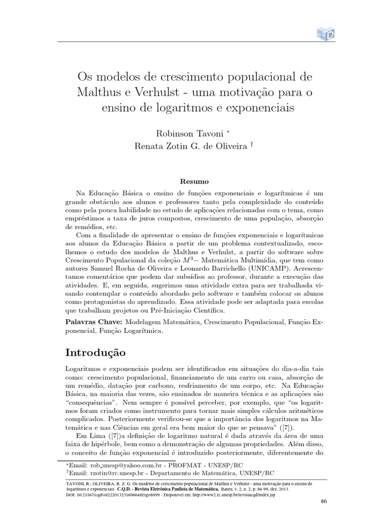 Modelos de Crescimento Populacional | PDF | População mundial | Logaritmo