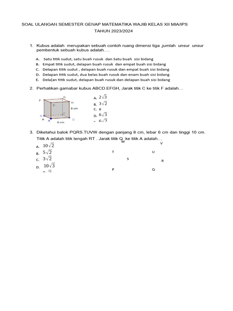 Soal Ulangan Semester Genap Matematika Wajib Kelas Xii Mia | PDF
