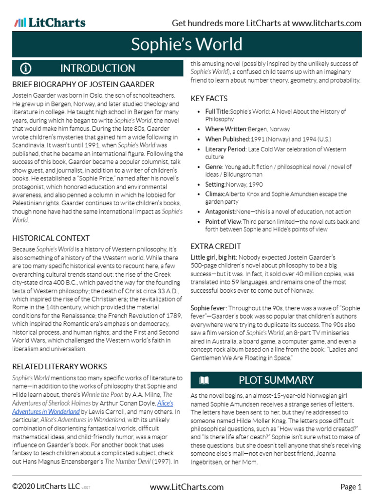 Sophies World LitChart | PDF | Ancient Greek Philosophy | Plato