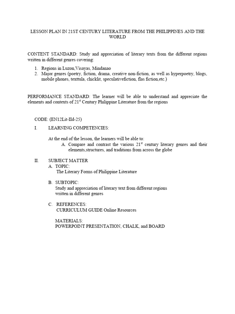 EN12Lit IId 25 | PDF | Genre | Lesson Plan