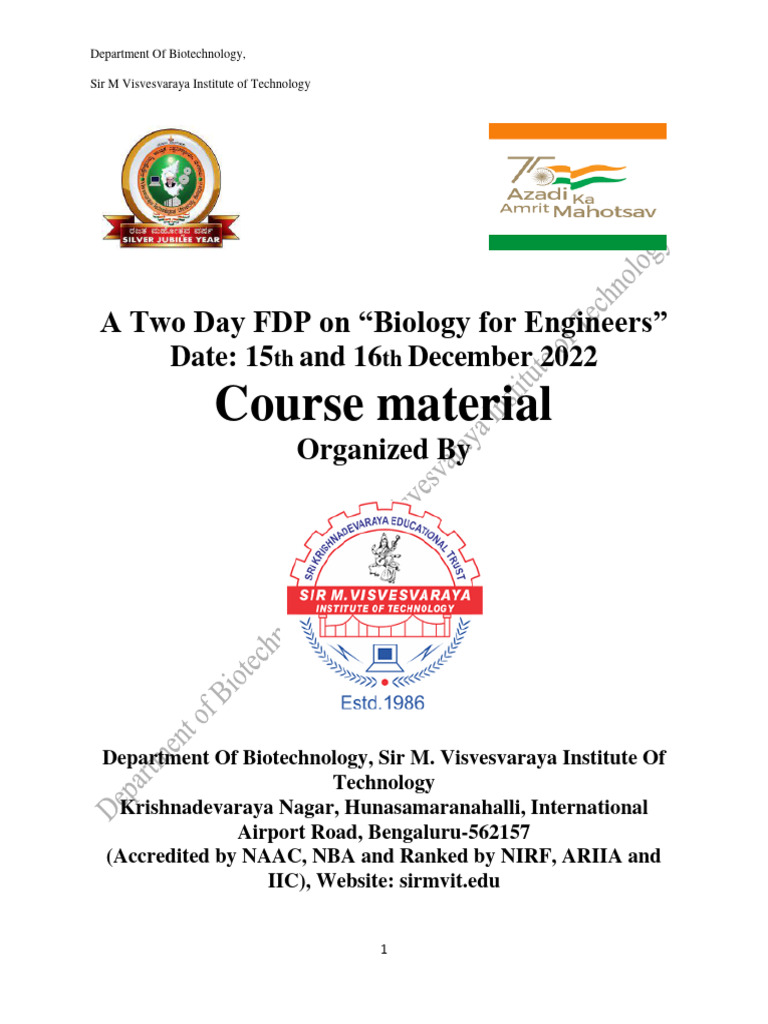 Biology For Engineers Material | PDF | Lipid | Nucleic Acids
