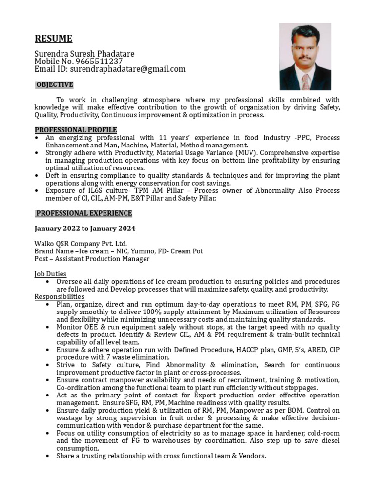 Resume: Surendra Suresh Phadatare Mobile No. 9665511237 | PDF