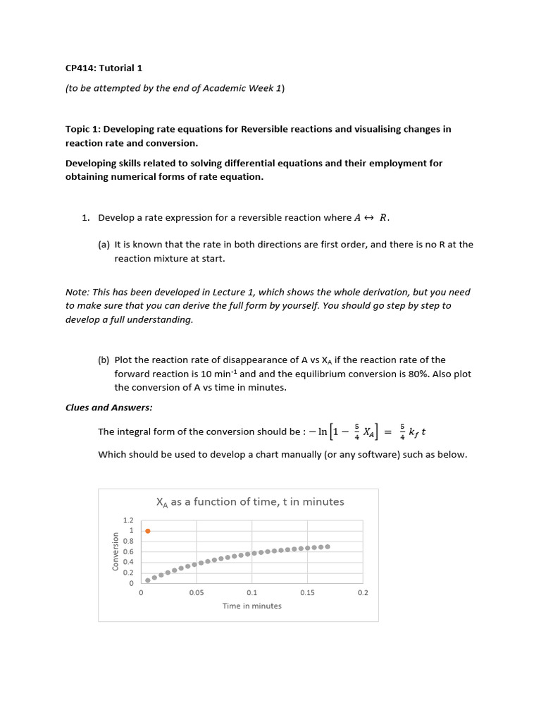 Advanced Reactors Tutorial 1 | PDF | Chemical Equilibrium | Chemical Reactions