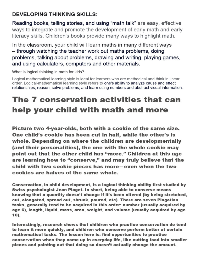 Developing Thinking Skills Pdf Mathematics Cognition