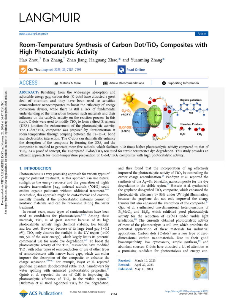 Zhou Et Al 2023 Room Temperature Synthesis of Carbon Dot Tio2 ... Zhou Et Al 2023 Room Temperature Synthesis of Carbon Dot Tio2 ...