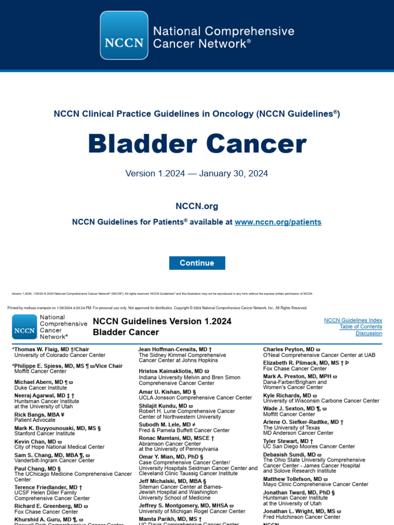 NCCN Guidelines Bladder Cancer v1_2024 - Jan 30 2024 | PDF