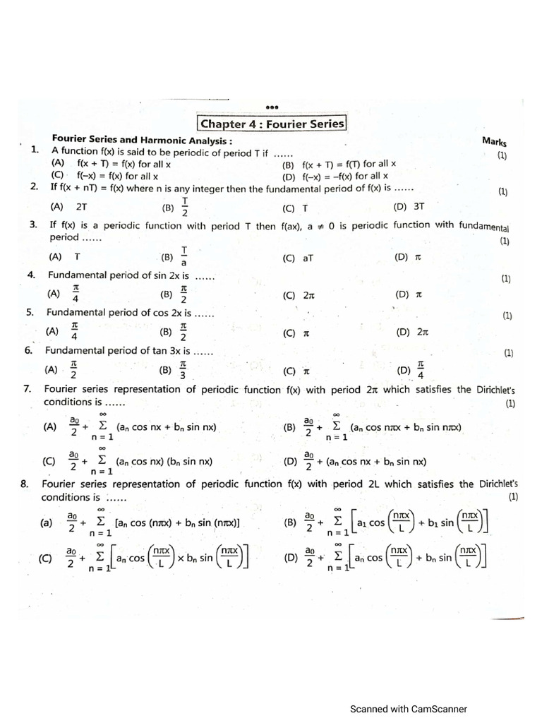 MCQ Unit II Fourier Series | PDF