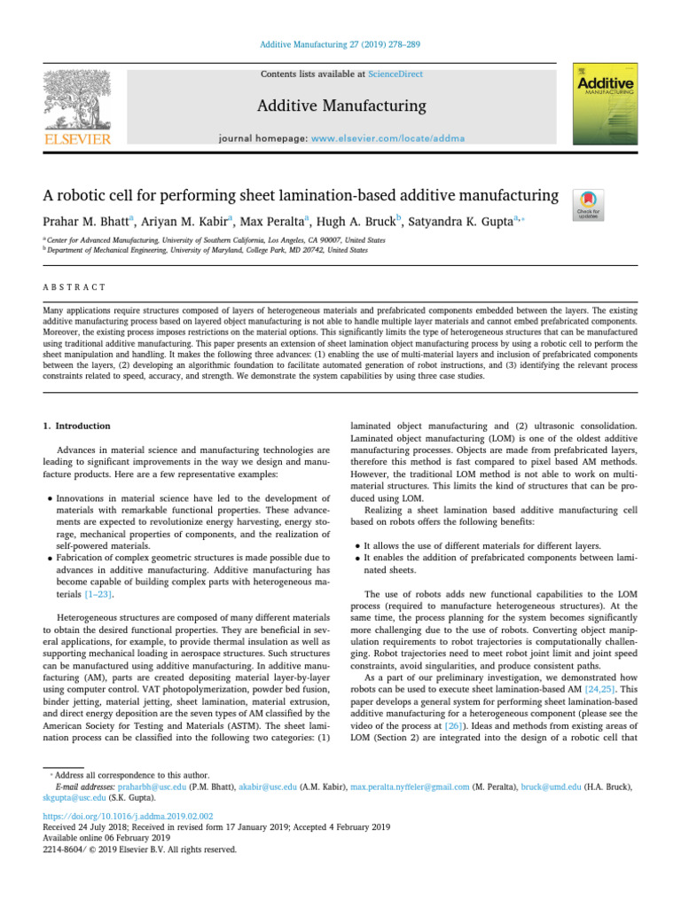 A Robotic Cell For Performing Sheet Lamination-Based Additive ...