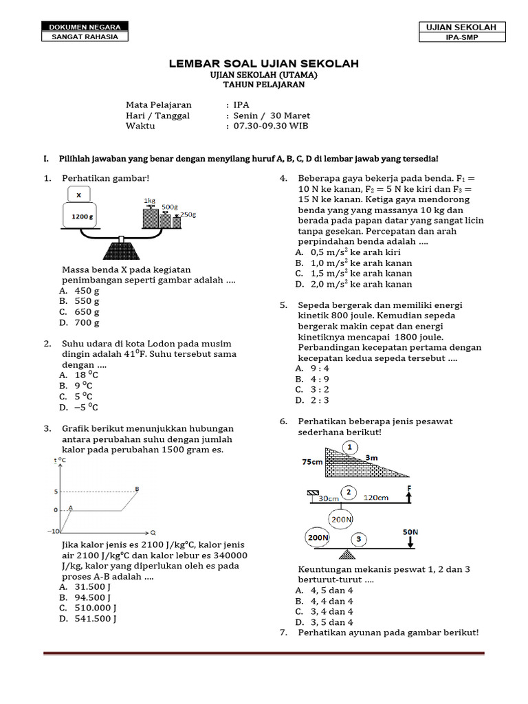 Soal Ujian Sekolah Ipa SMP 2023 | PDF