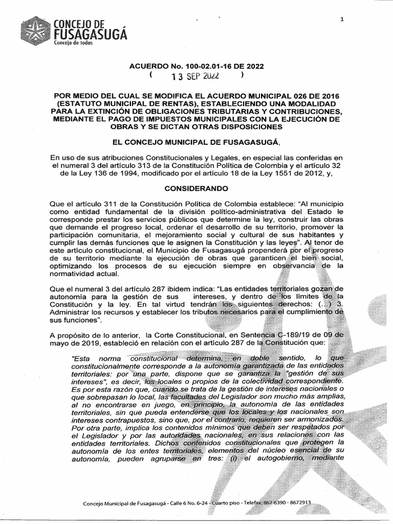 ACUERDO-MUNICIPAL-No.100-02.01-16-2022 | PDF | Impuestos | Gobierno local ACUERDO-MUNICIPAL-No.100-02.01-16-2022 | PDF | Impuestos | Gobierno local