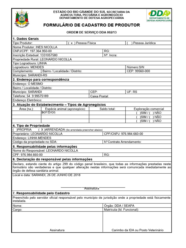 Cadastro de Produtor Rural em Sarandi-RS | PDF | Brasil