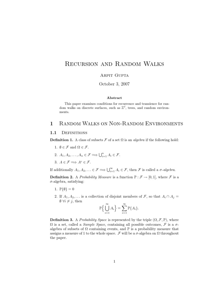Recursion and Random Walks | PDF | Stochastic Process | Probability Distribution