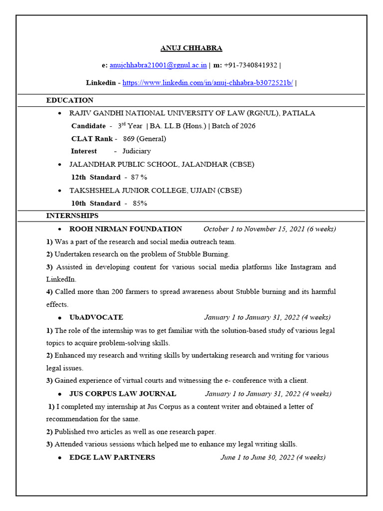 CV Anuj | PDF | Law Review | Academic Publishing