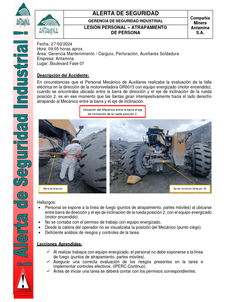 Alerta de Seguridad: Atrapamiento Mecánico | PDF