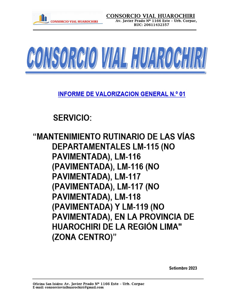 1.0 INFORME GENERAL #1 VAL #1 Corregido OK | PDF | La carretera | Lima