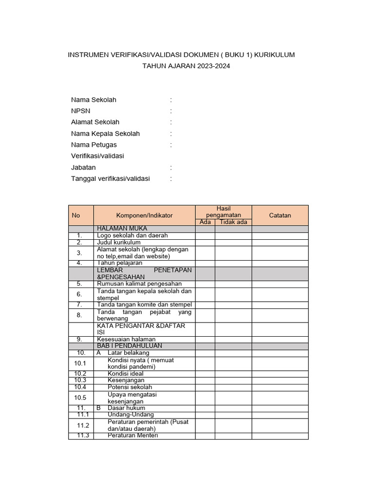 2023 Instrumen Verifikasi KTSP Fix | PDF