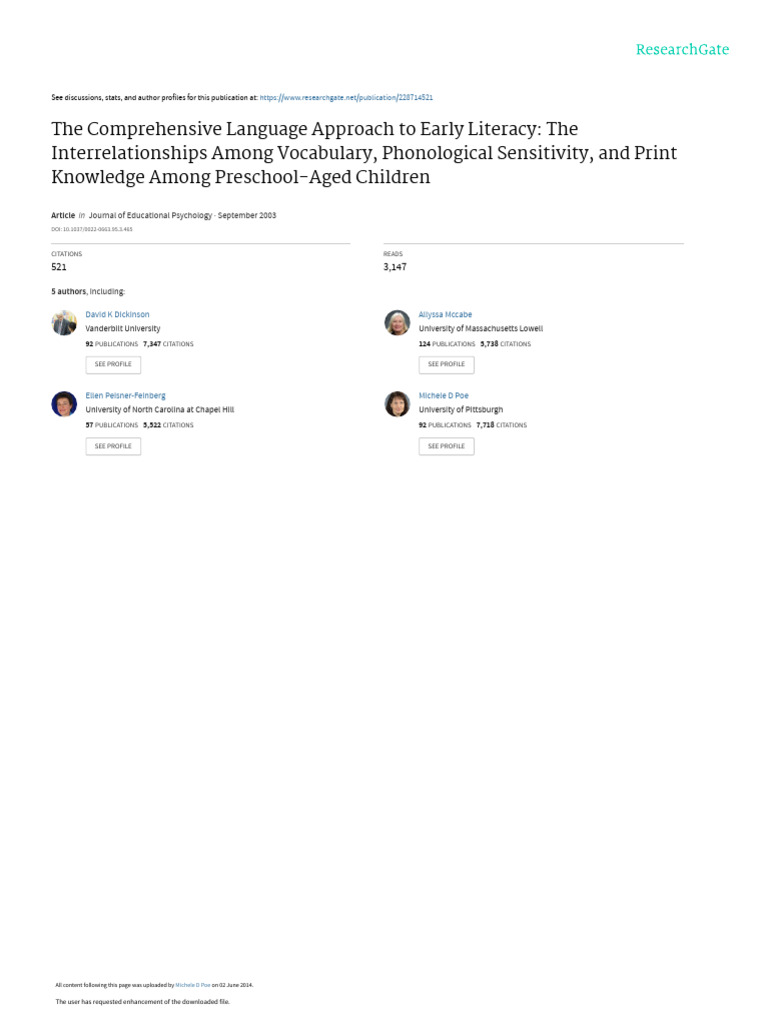 The Comprehensive Language Approach To Early Liter | PDF | Literacy ...