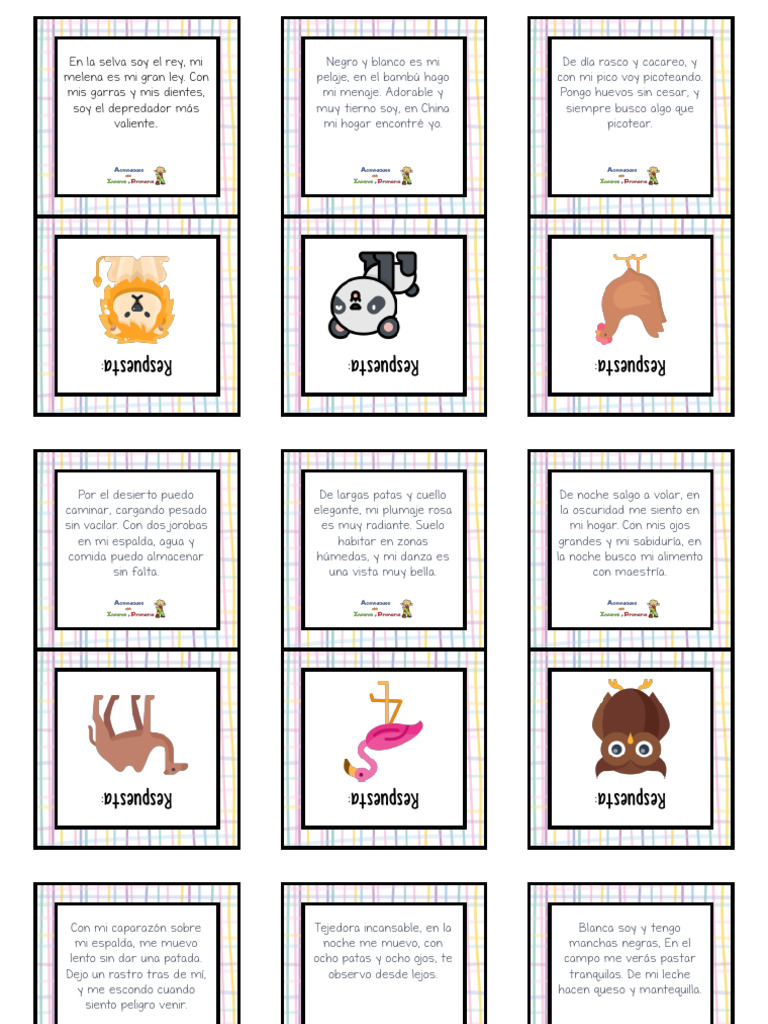 Tarjetas Adivinanzas Animales | PDF | Aves