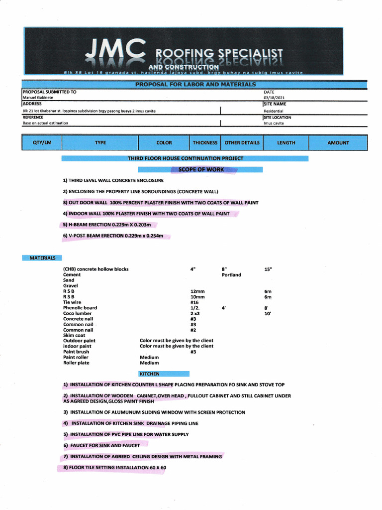 Construction Contract | PDF | Tile | Electrical Wiring