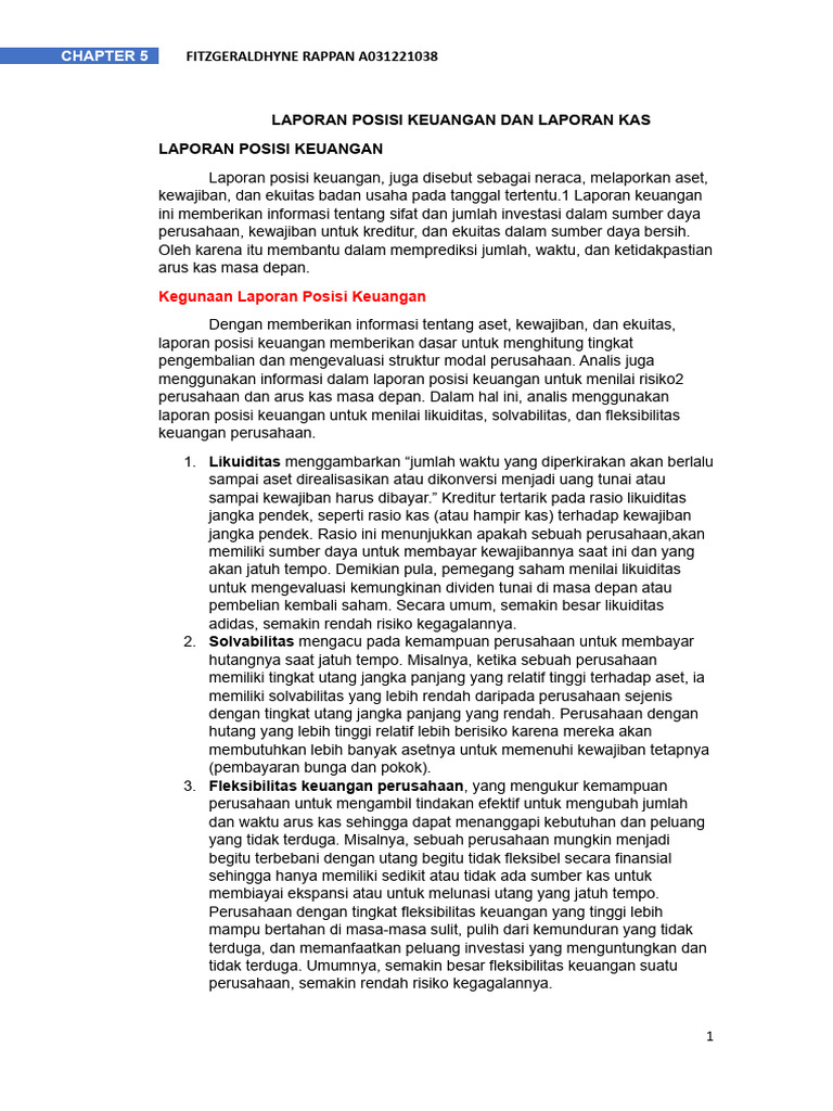 CHP 5 - Laporan Posisi Keuangan Dan Laporan Kas | PDF | Bisnis | Hukum