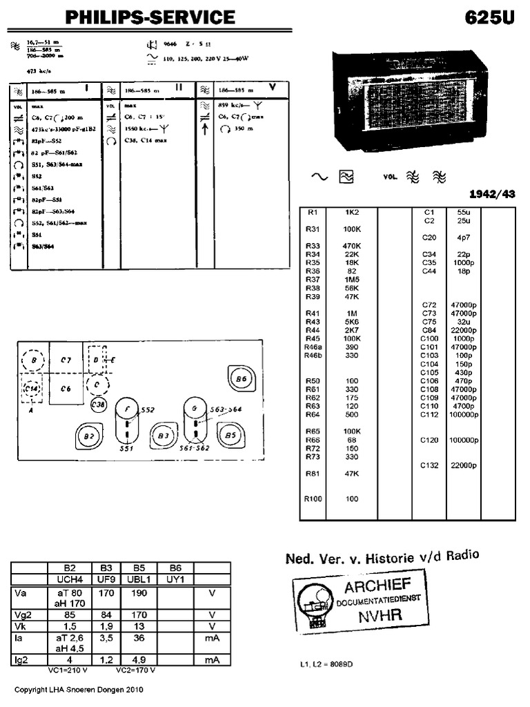 Philips 625-Ueva Ac-Dc Receiver 1942 SM | PDF