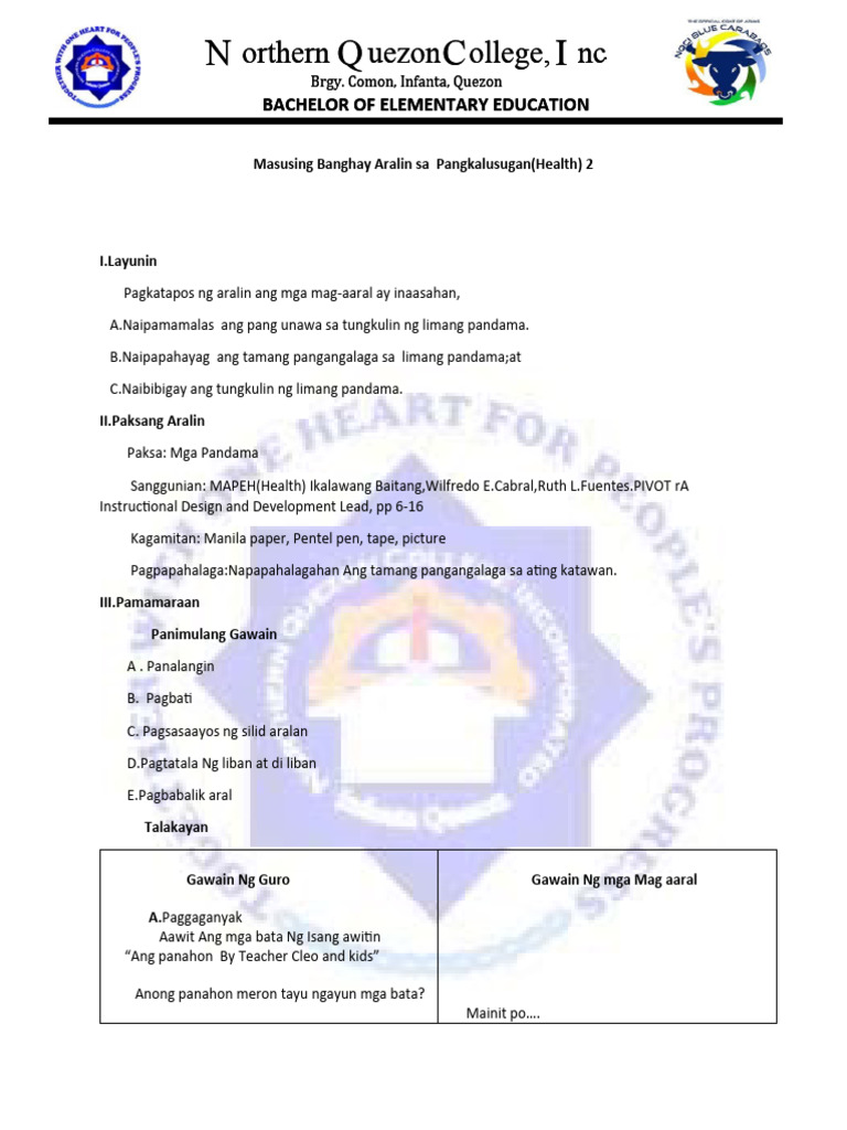 HEALTH (BEEd-4C) BANGHAY ARALIN | PDF
