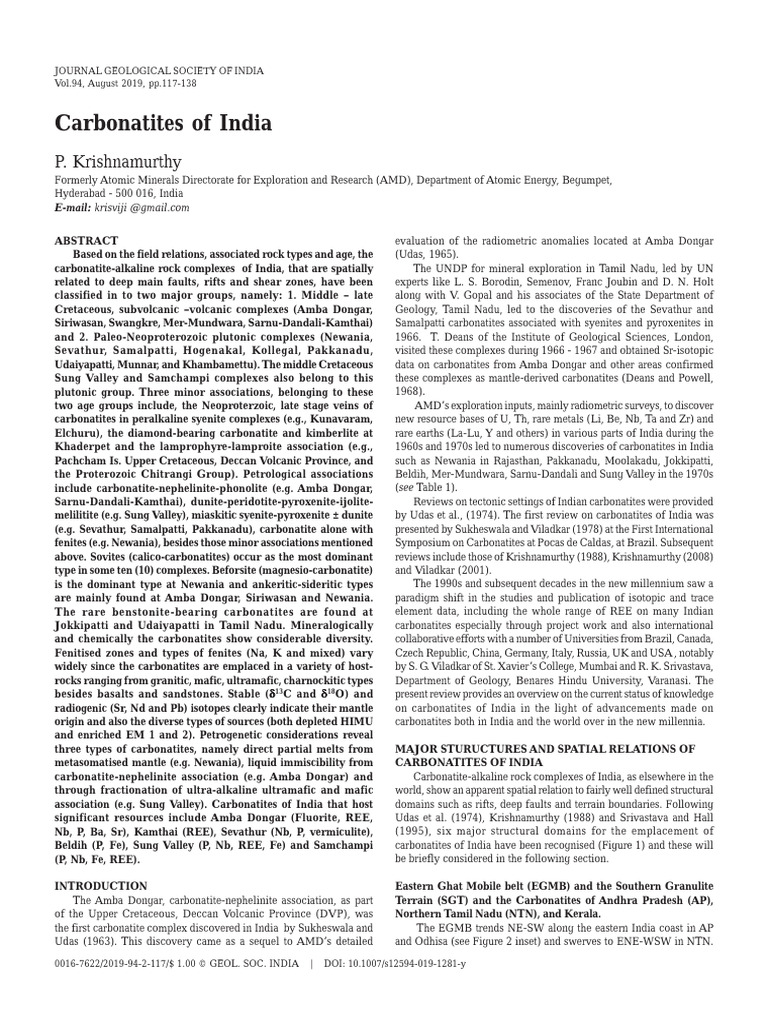 Carbonatites of India: Types and Distribution | PDF | Basalt | Rift