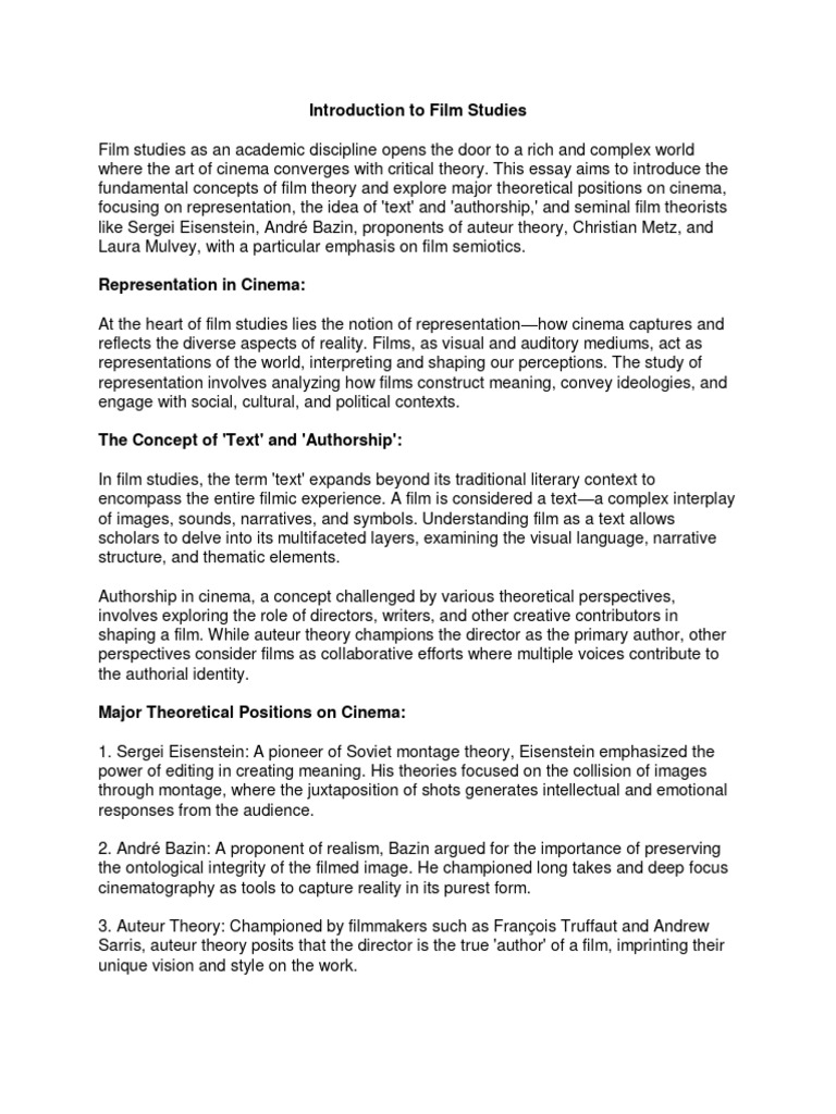Introduction to Film Studies Concepts | PDF | Film Theory | Human ...