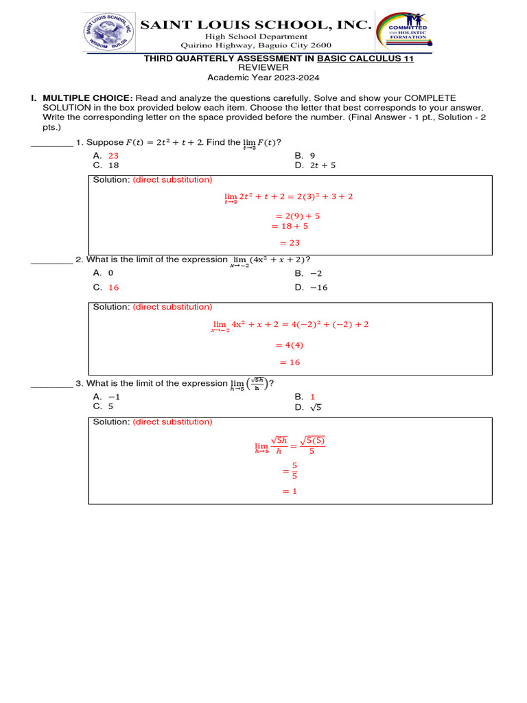 Reviewer Basic Calculus | PDF | Mathematical Analysis | Mathematics