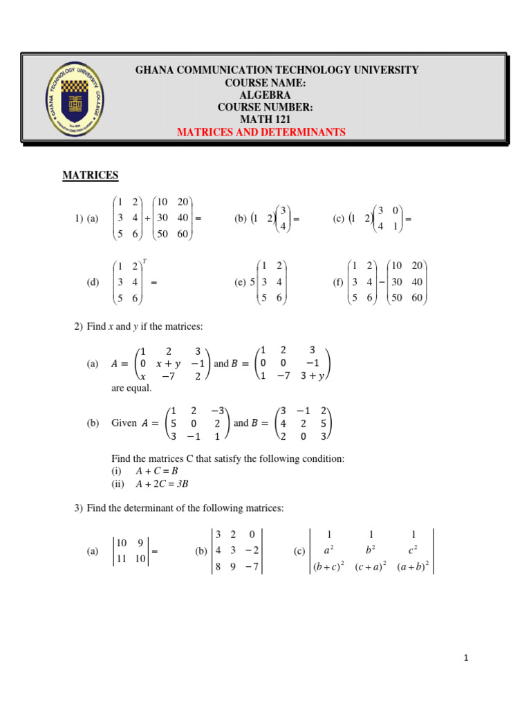 Quiz_Matrices and Determinants | PDF | Mathematics | Mathematical Concepts